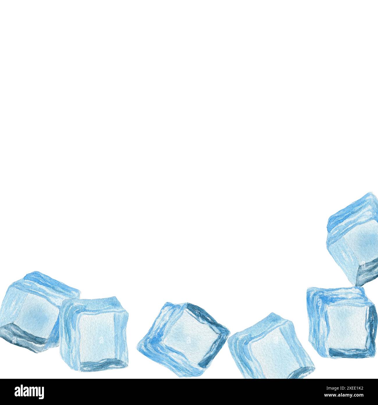 Postcard with ice cubes. Watercolor illustration on white background ...