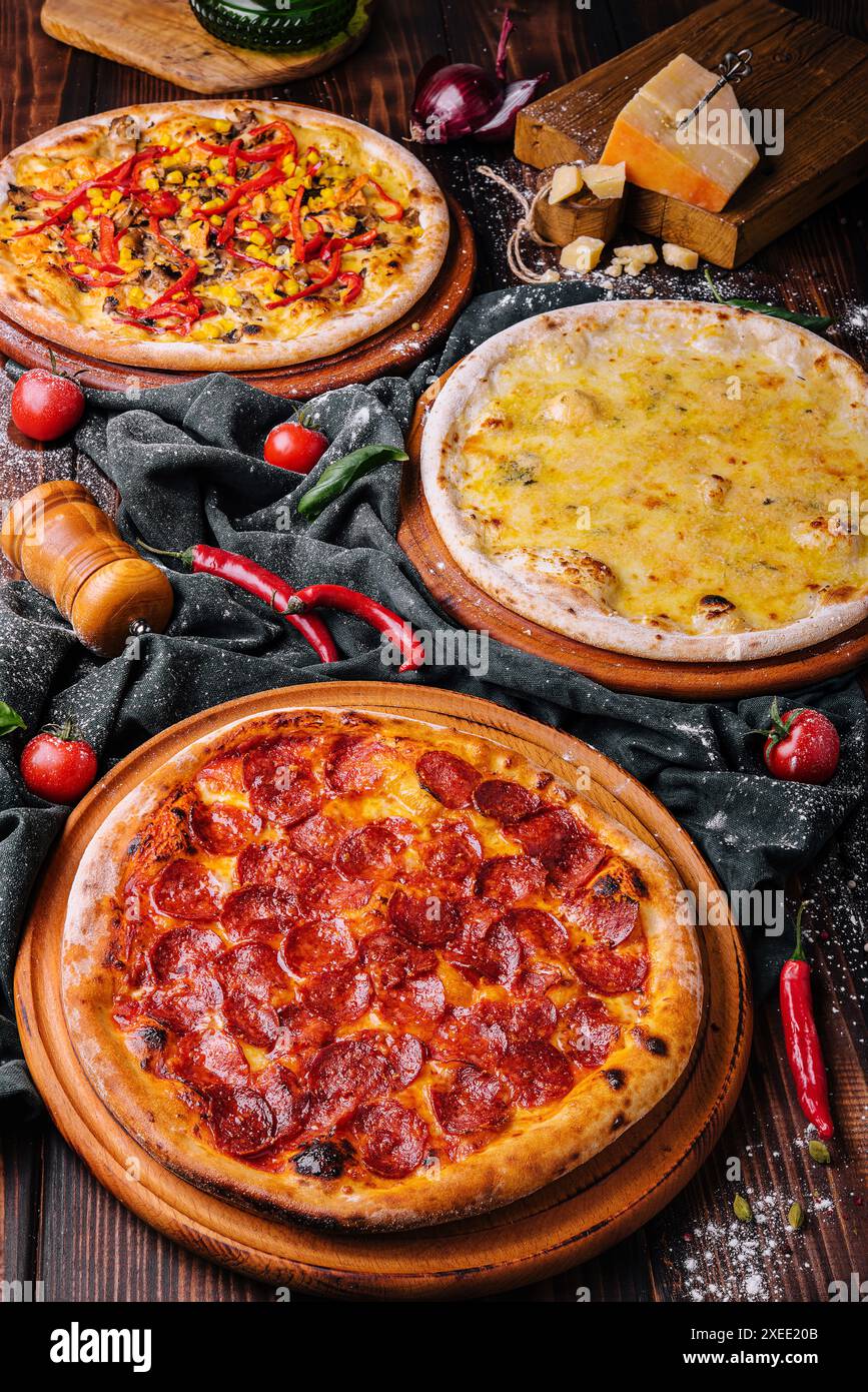 Tasty different pizzas variety hi-res stock photography and images - Alamy