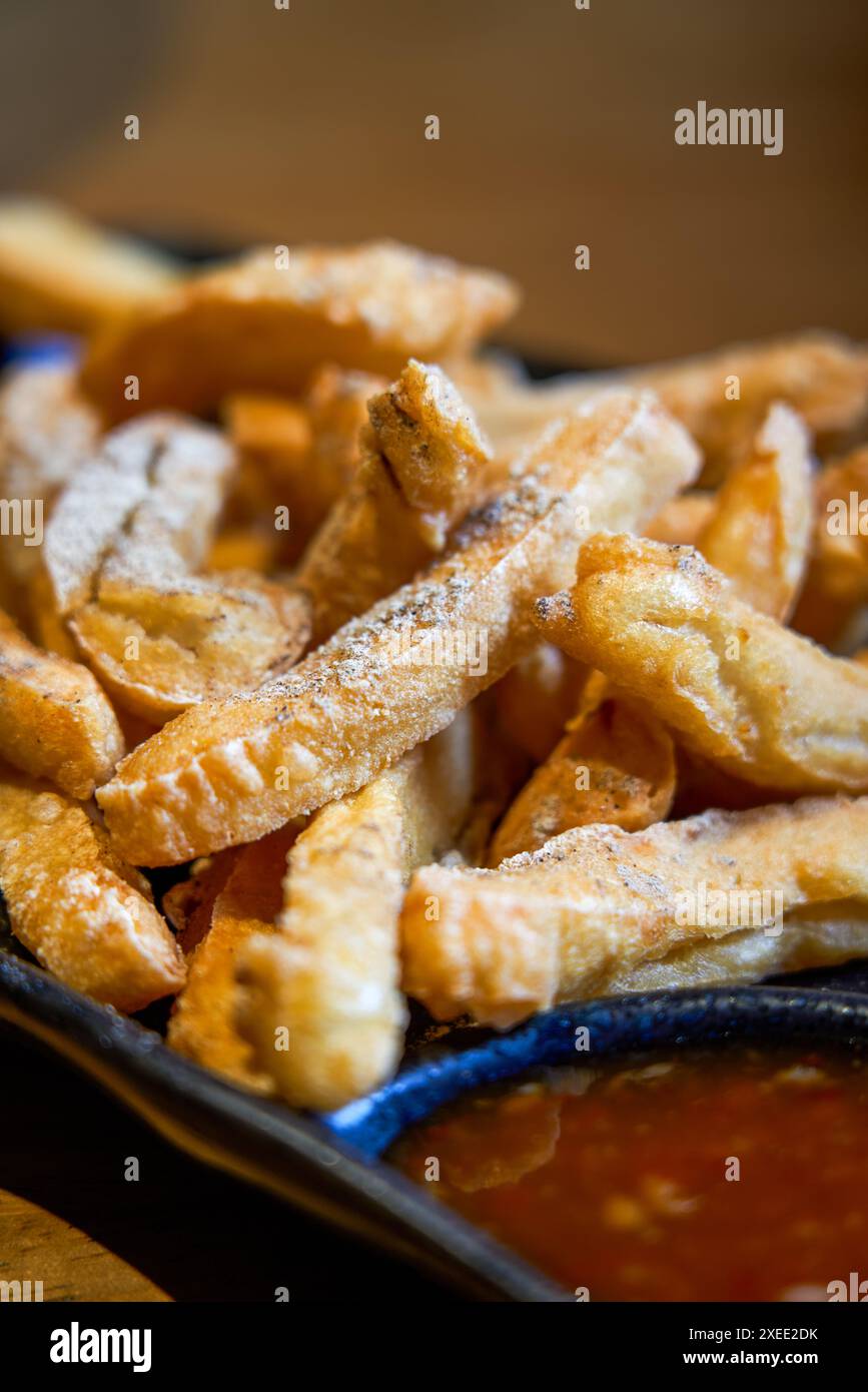 A plate of crispy and delicious Taiwanese snacks, sweet and spicy Stock ...