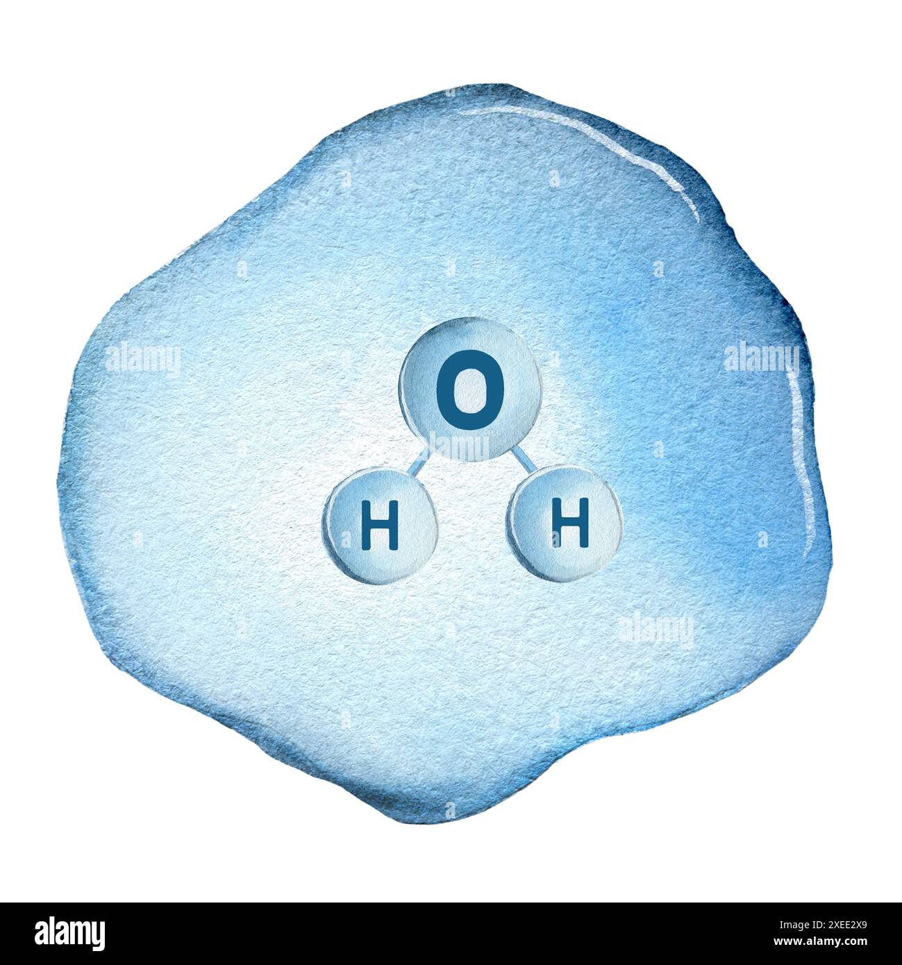 Blue water drop with chemical formula of water. Watercolor illustration ...
