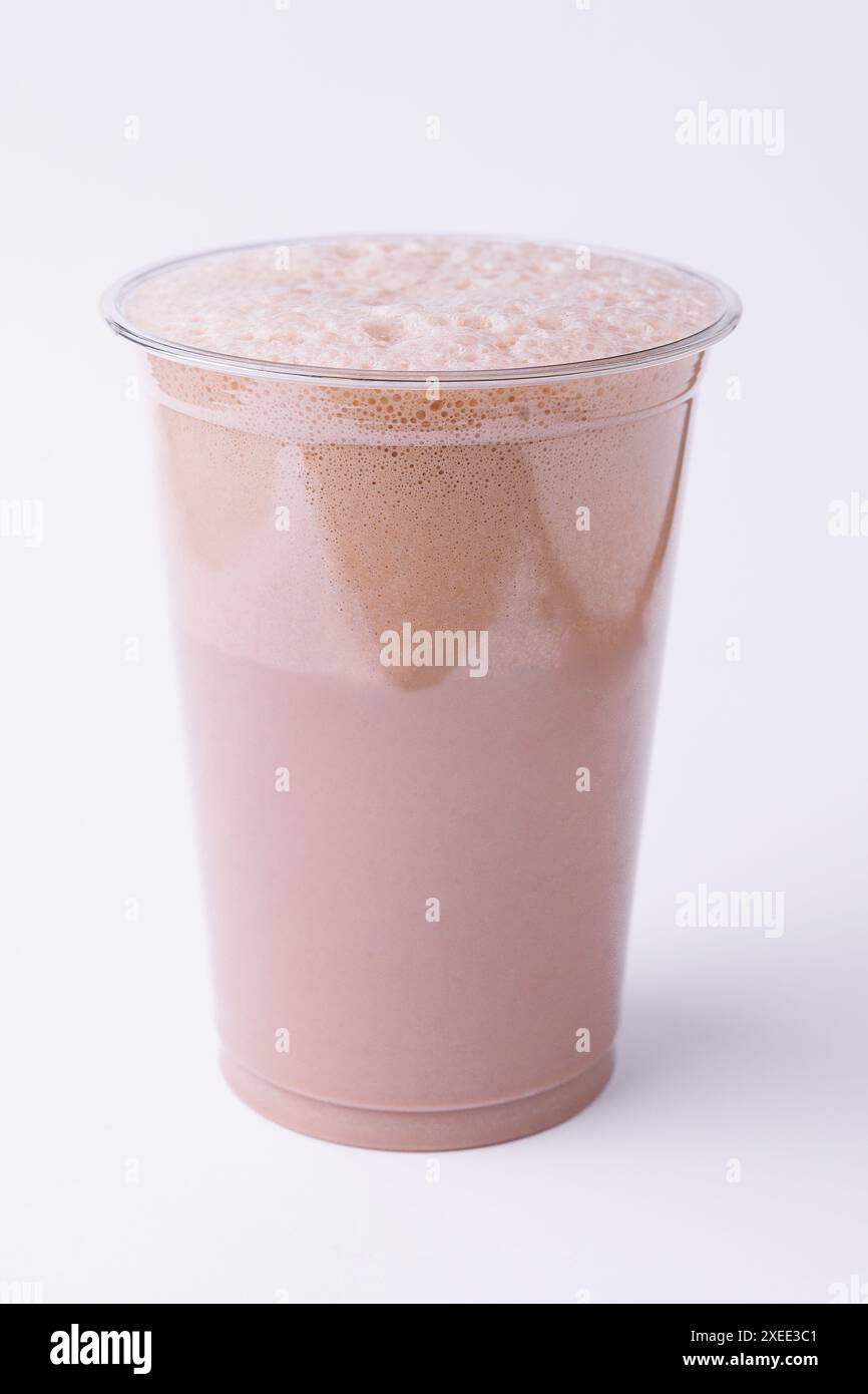 chocolate milkshake in plastic take away cup isolated Stock Photo - Alamy