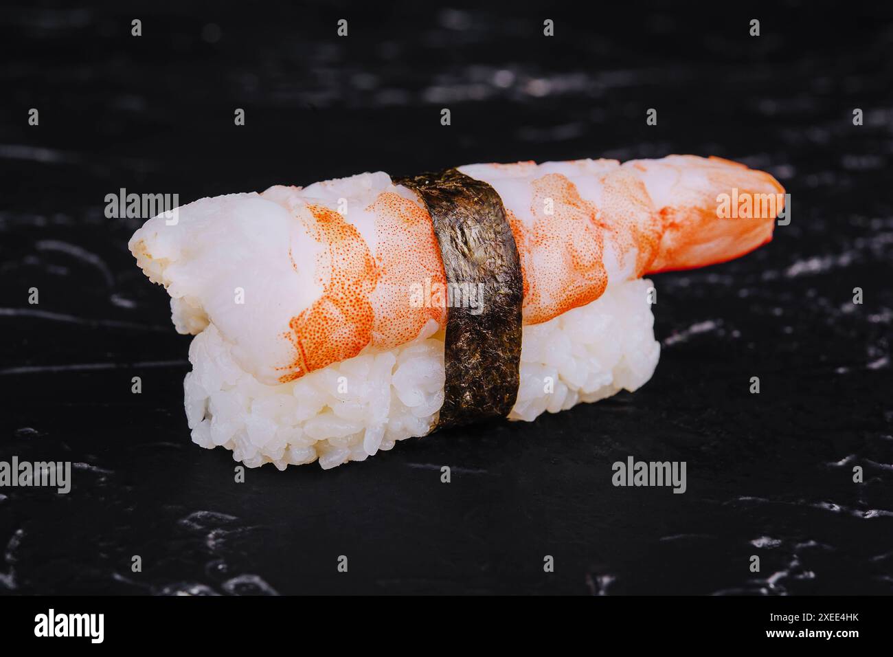 Japanese Nigiri Ebi sushi with black tiger shrimp and rice Stock Photo ...