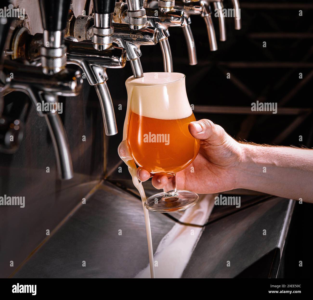 Bartender pouring fresh beer into glass in pub Stock Photo - Alamy