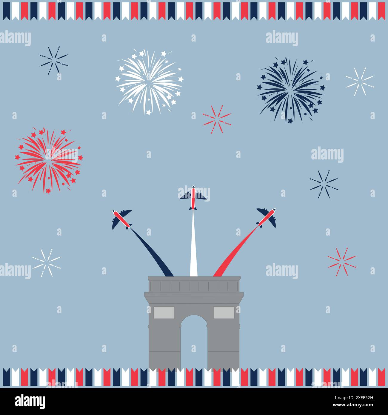 Happy Bastille Day 14 july vector illustration. French Flag, airplanes ...