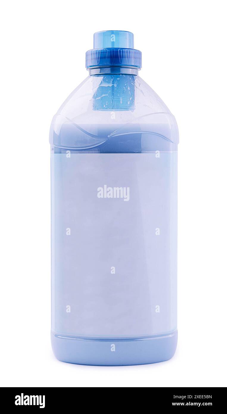 Blue laundry softener in plastic bottle Stock Photo - Alamy