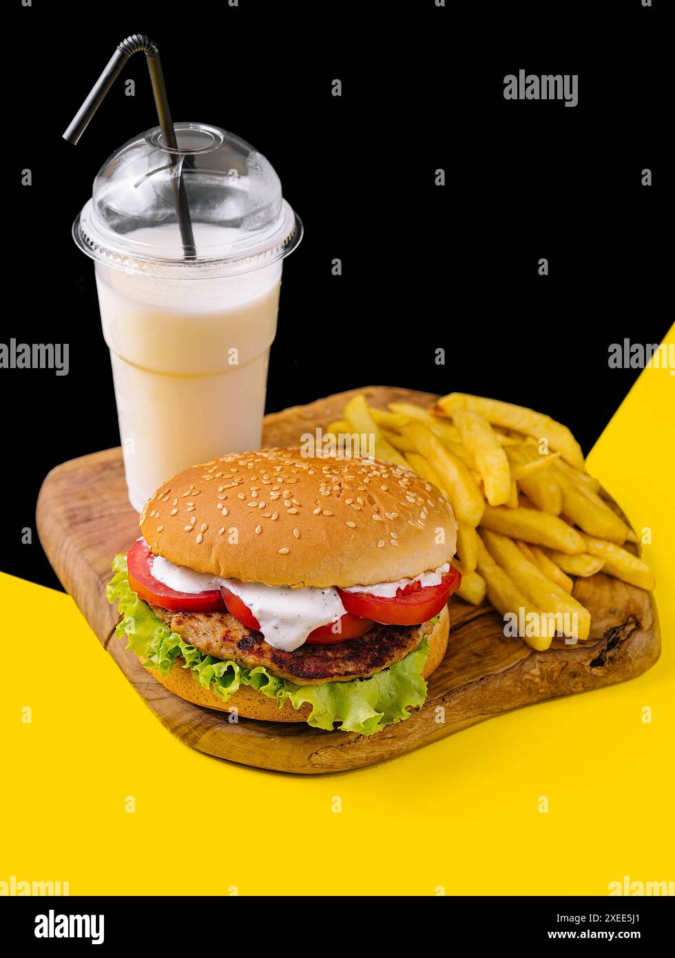 burger with french fries and milkshake Stock Photo - Alamy