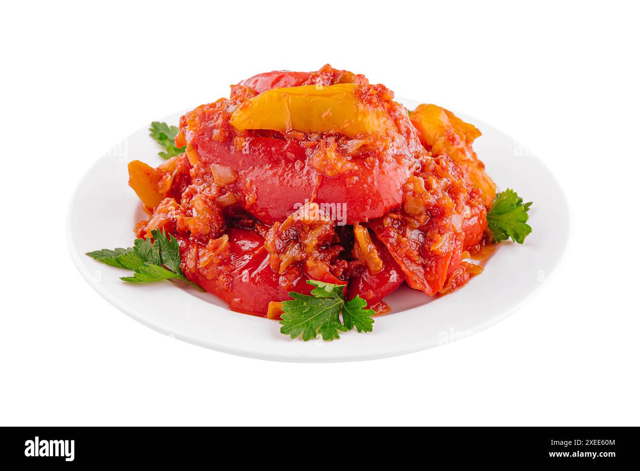 Pickled red bell pepper with oil Stock Photo - Alamy