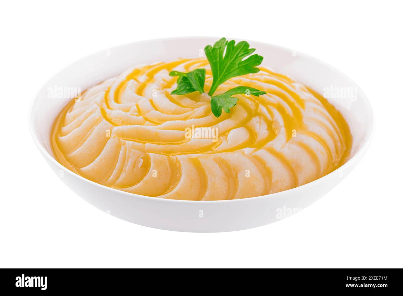 Bowl with mashed potatoes on white background Stock Photo - Alamy