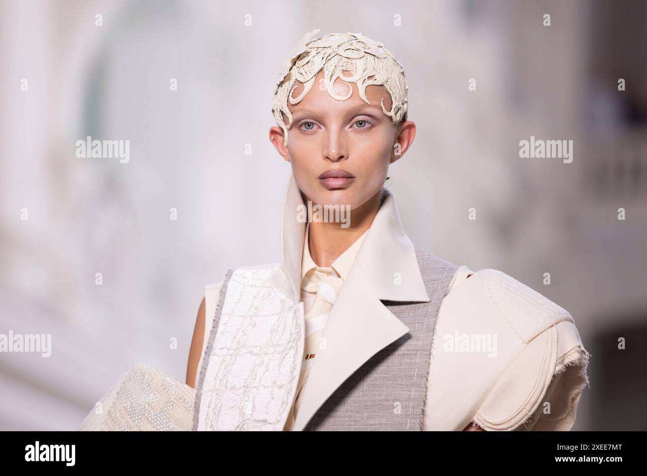 A model wears a creation for the Thom Browne Haute Couture Fall-Winter ...