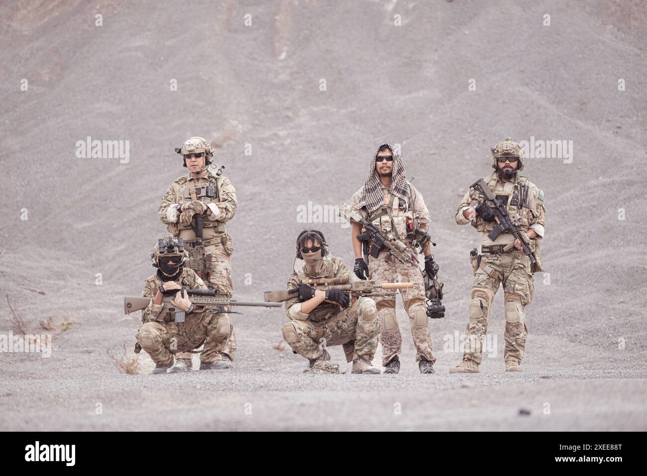 Soldiers in camouflage military uniforms carrying weapons ...