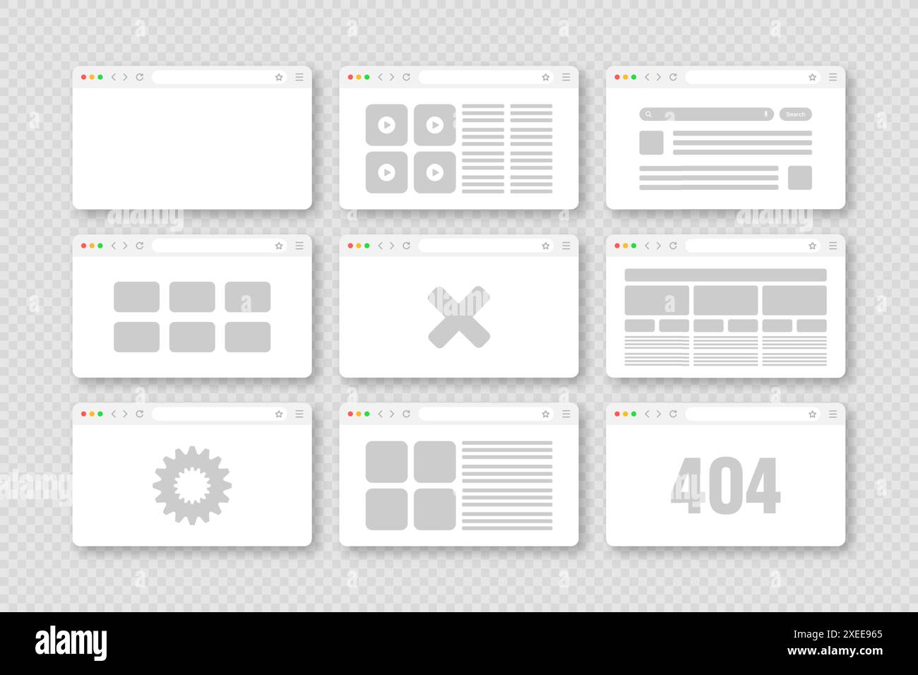 Web browser window, pages layout with toolbar and search field. Modern ...
