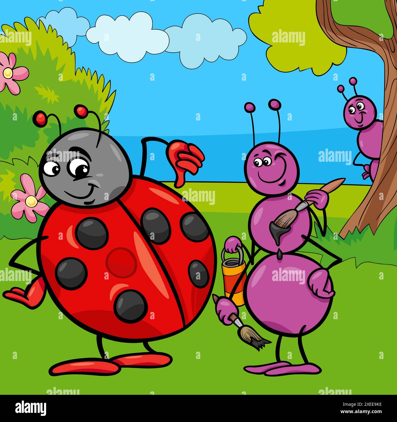 Cartoon ant and ladybug insect animal characters Stock Photo - Alamy