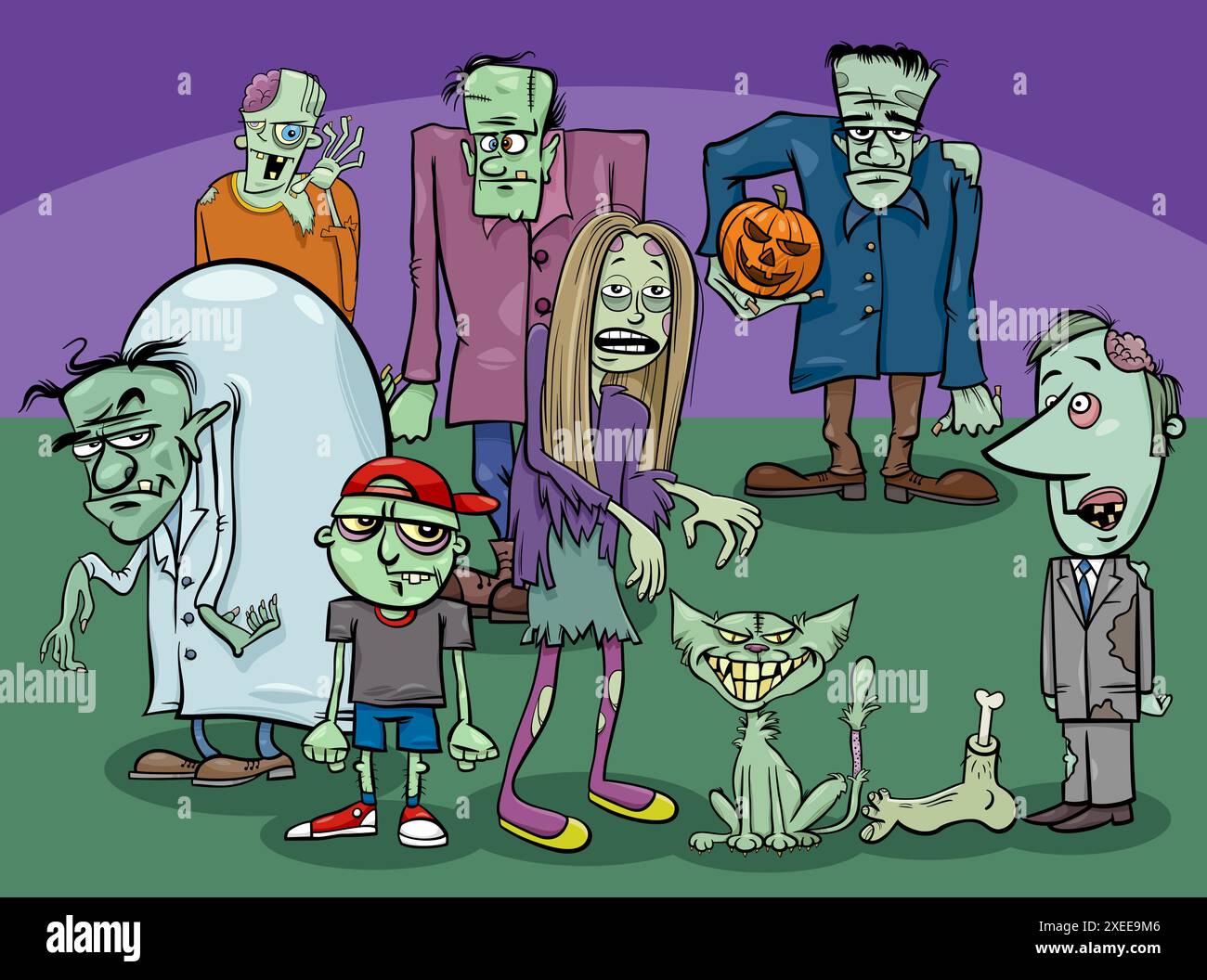 Cartoon zombies characters group or people in zombie costumes Stock ...
