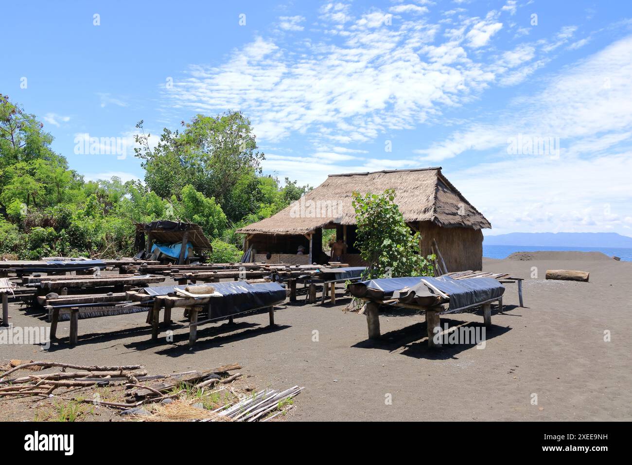 Ancient traditional salt production in Kusamba on the Bali island in ...