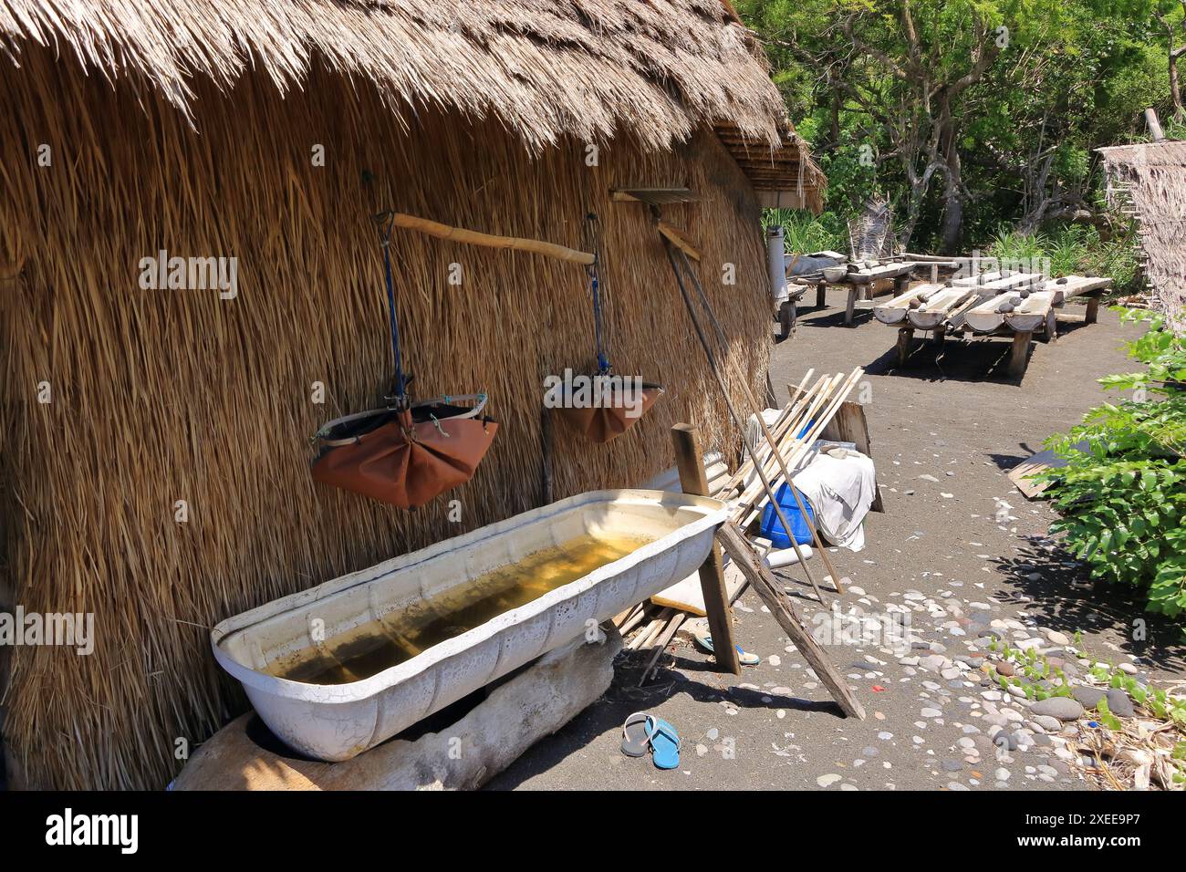 Ancient traditional salt production in Kusamba on the Bali island in ...