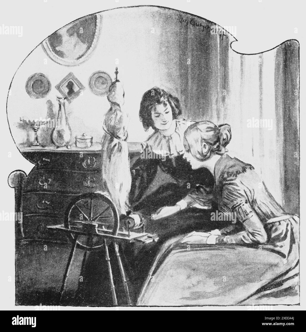 A young woman learning how to spin, women´s life and gender role end of ...