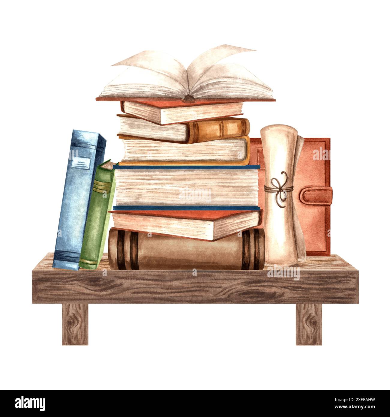 Books stack on bookshelf. Composition with textbooks vintage binding ...