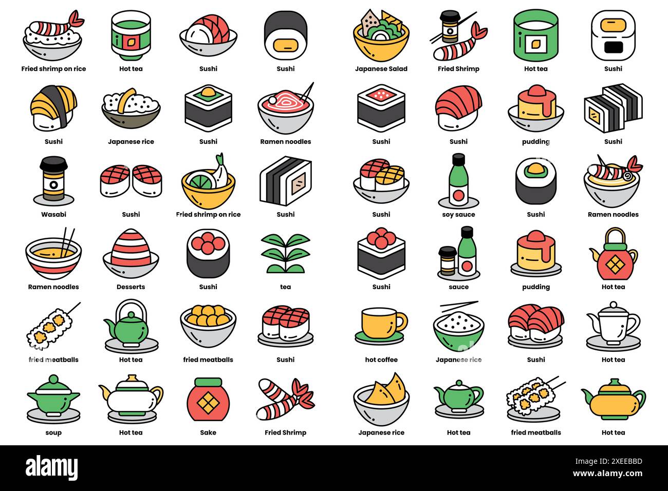 Healthy food including sushi and fruit Stock Vector Images - Alamy