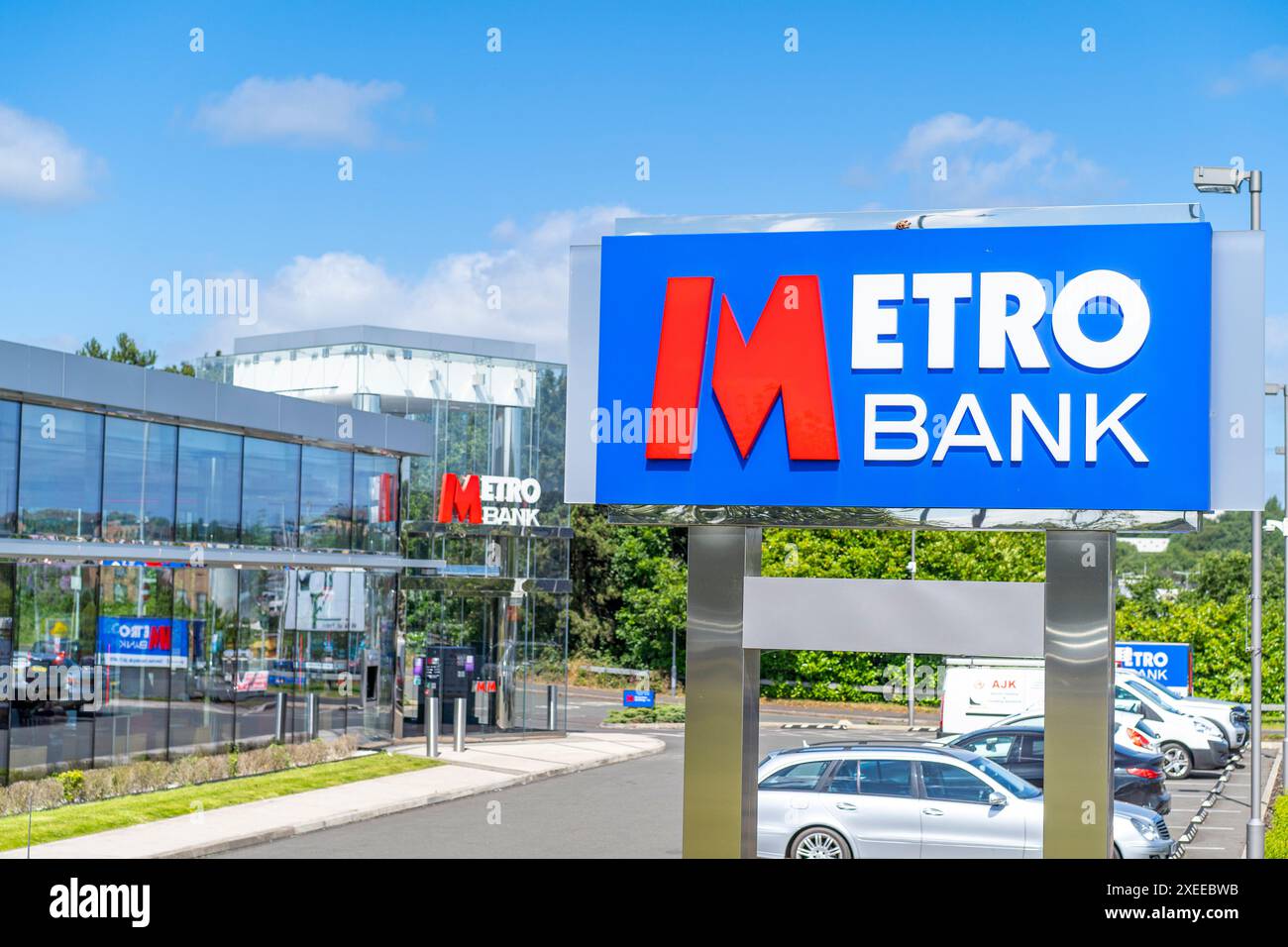 Modern Metro Bank building with large sign outside. UK banking Stock ...