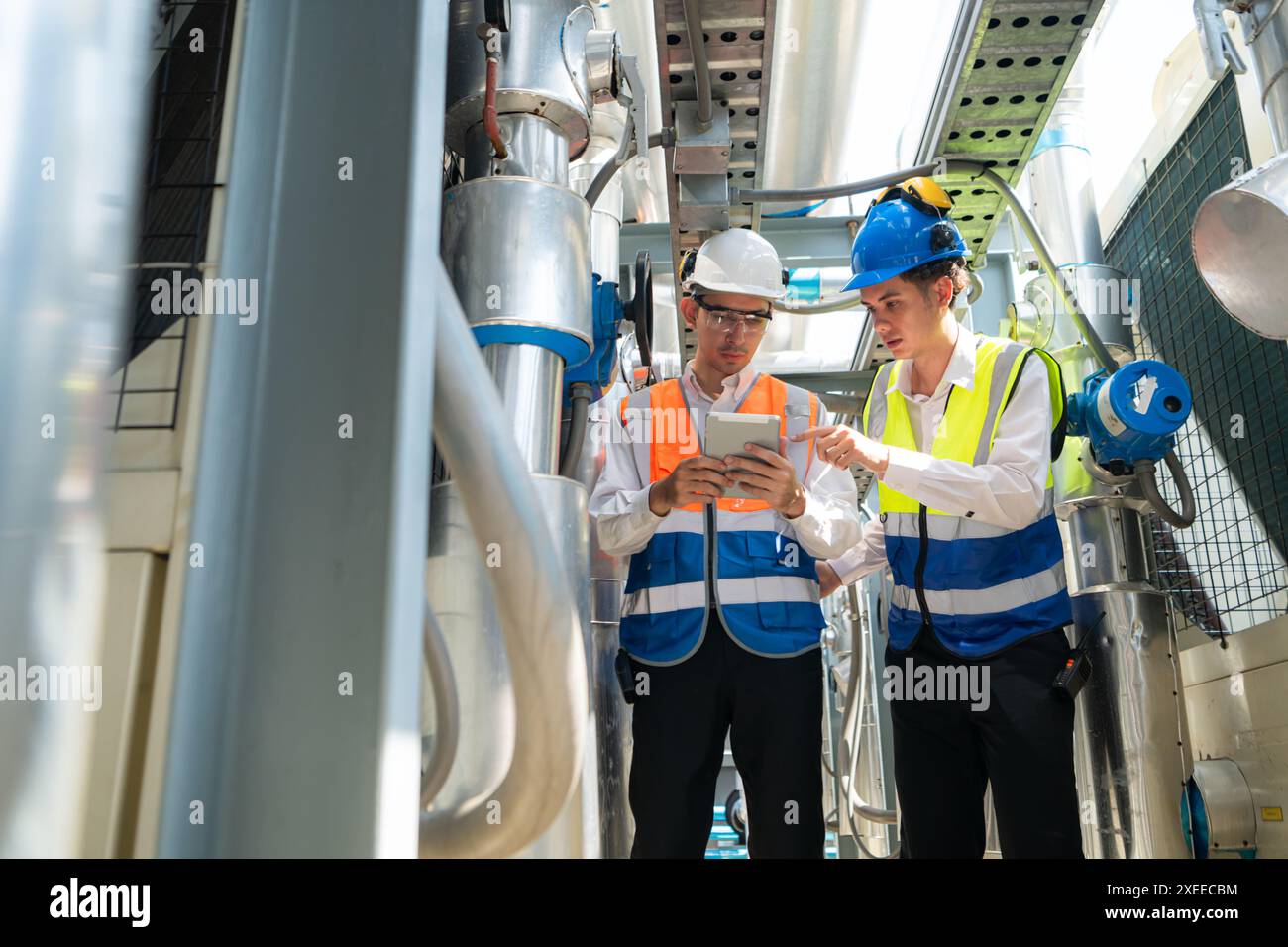 Engineers and technicians Inspect the completed air conditioning and ...