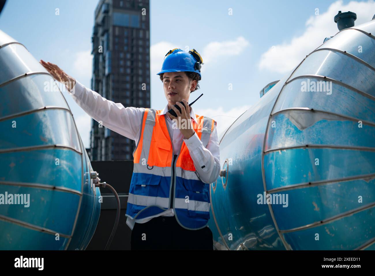Engineers inspect the completed air conditioning and water systems to ...