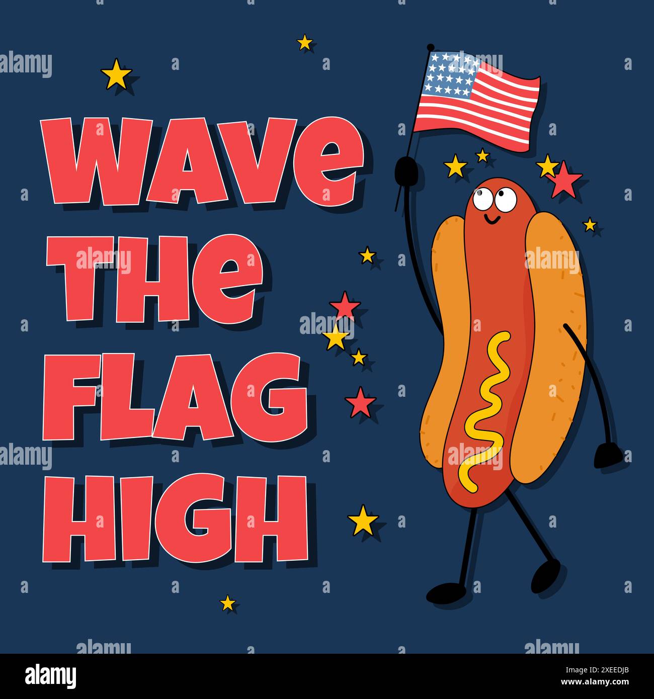 Handdrawn celebration poster 4th of July. Wave the flag high. Vector ...