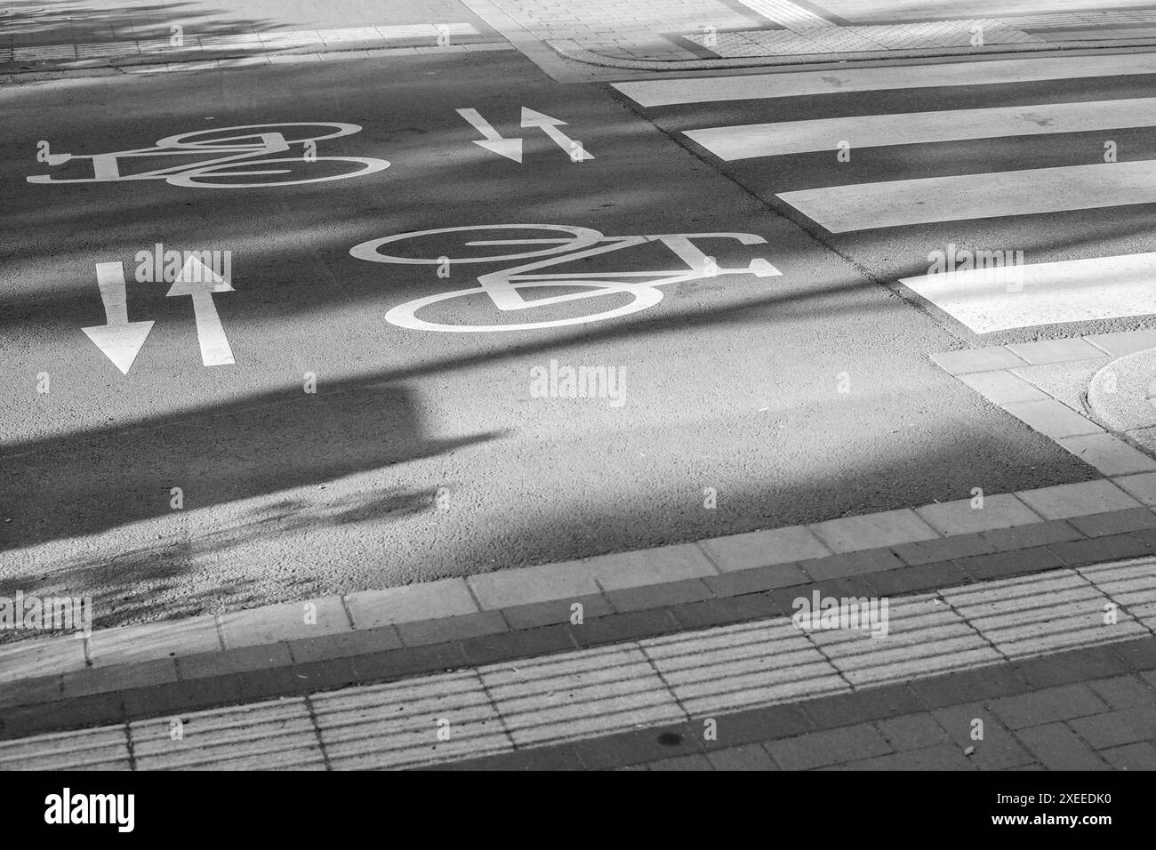 traffic signs on the roadway pedestrian and cycle path Stock Photo - Alamy