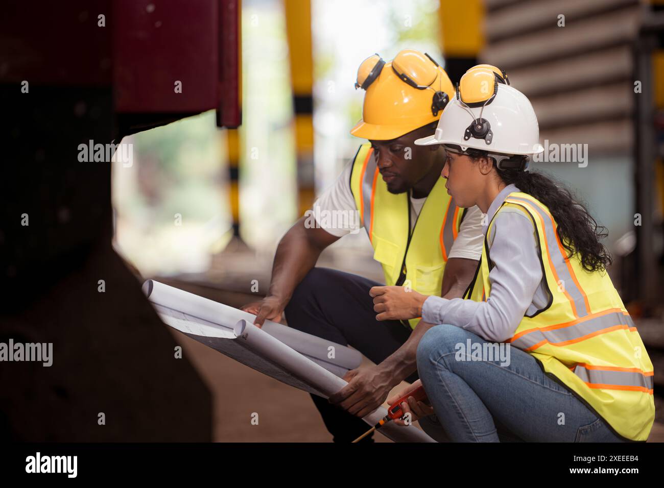 Railway technicians and engineers, Inspect the trains in train repair station before being used ...