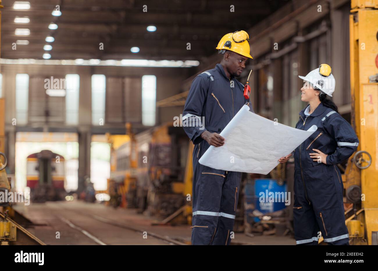 Railway technicians and engineers, Inspect the trains in train repair station before being used ...