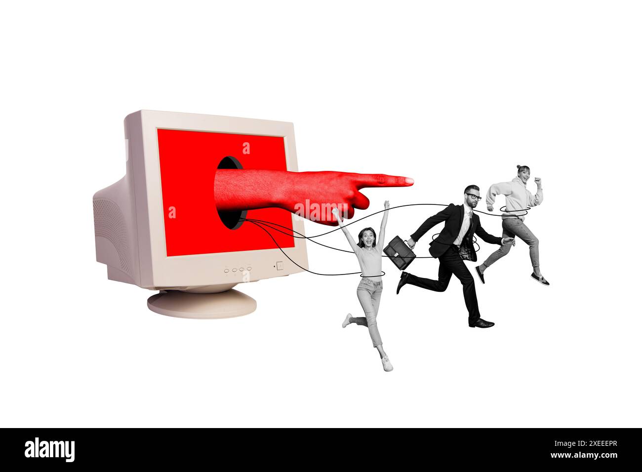 Composite artwork sketch collage of computer monitor display hand ...