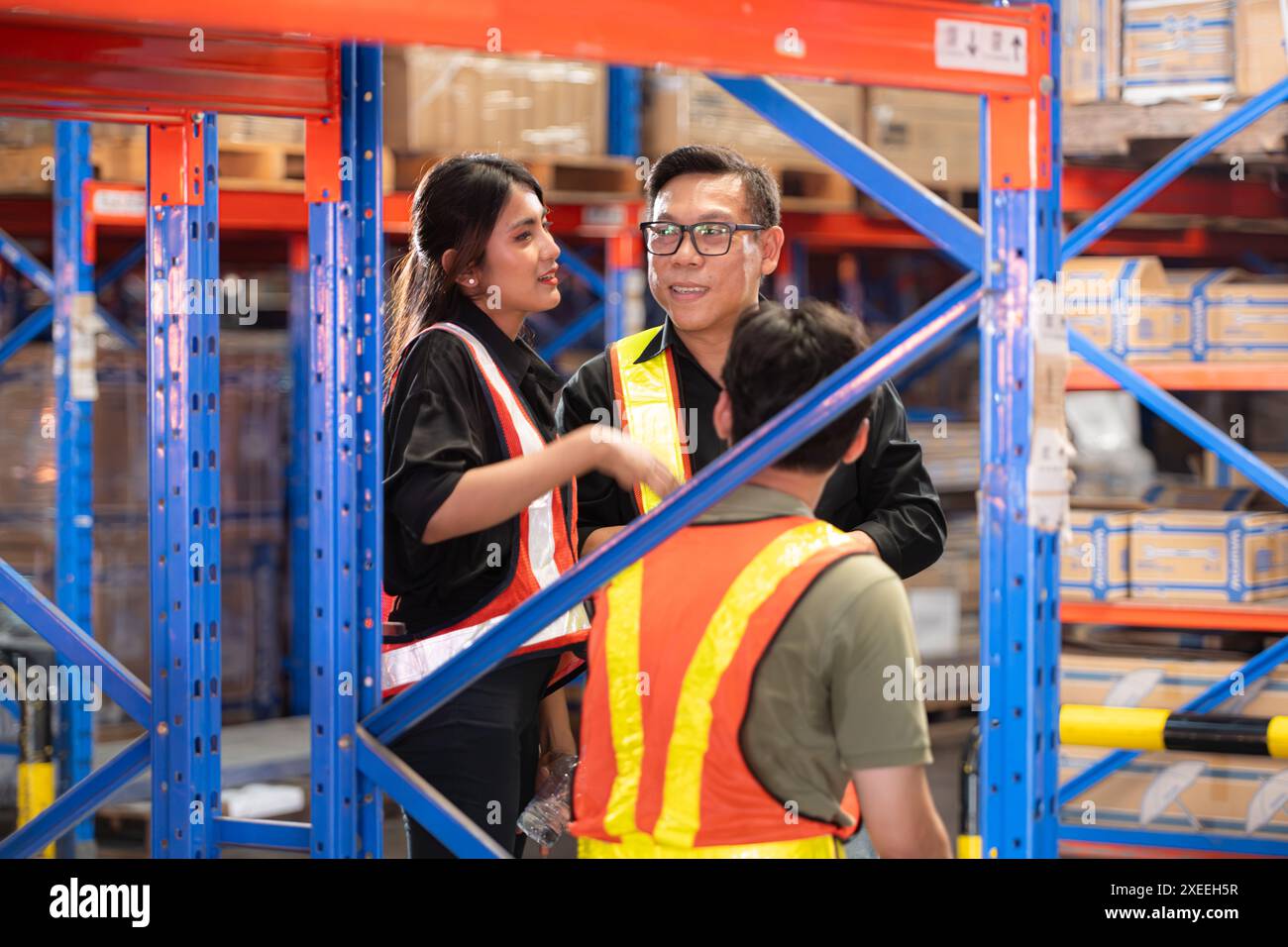 Group of warehouse employee rest comfortably during work Stock Photo ...
