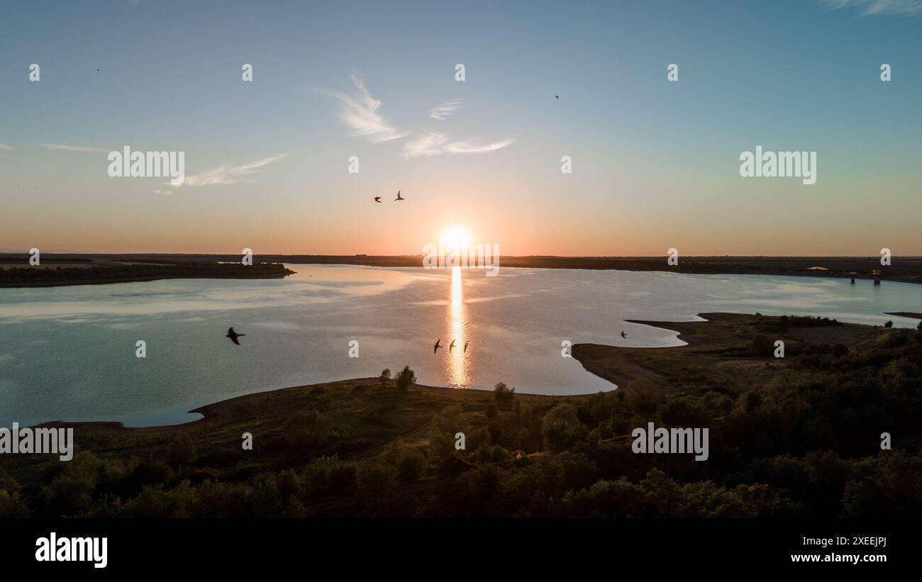Flying over calm summer lake hi-res stock photography and images - Alamy