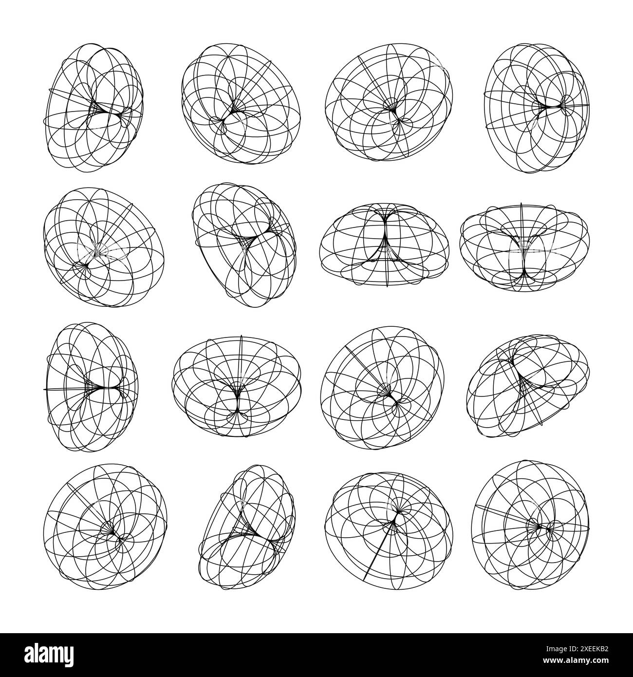 Wireframe lined shapes. Perspective mesh, 3d grid. Low poly geometric ...
