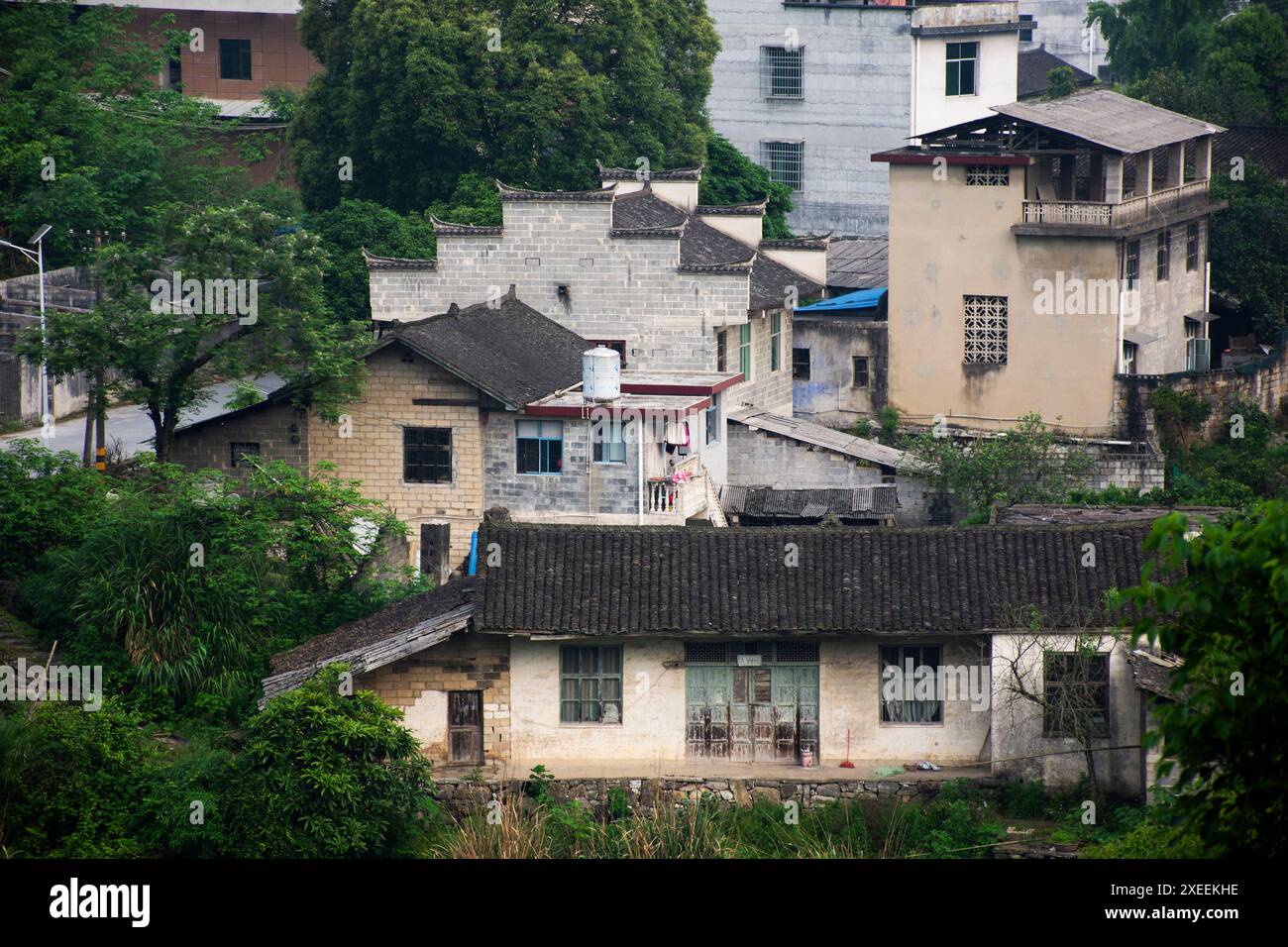 View landscape local old house home on valley hill mountain in ...