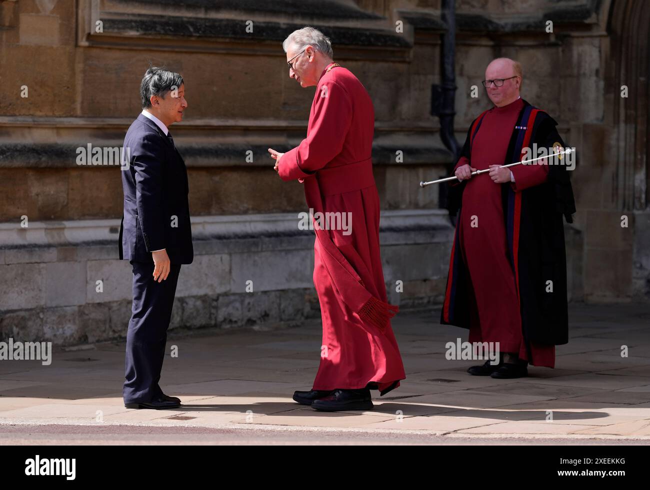 Emperor Naruhito of Japan (left) is greeted by Reverend Dr Christopher ...