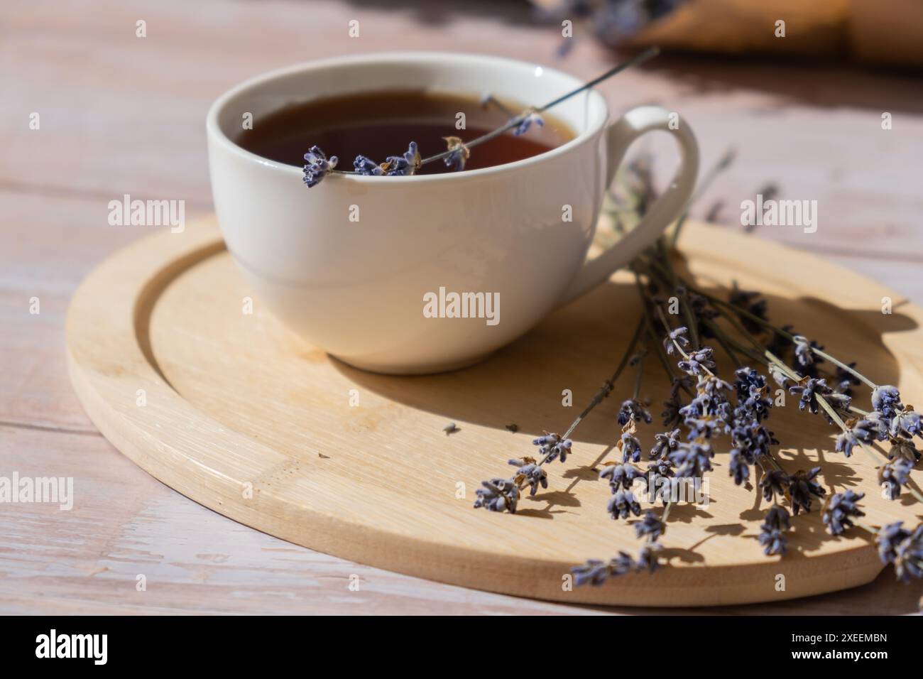 Healthy homemade cup of lavender tea. Organic natural home grown herb ...