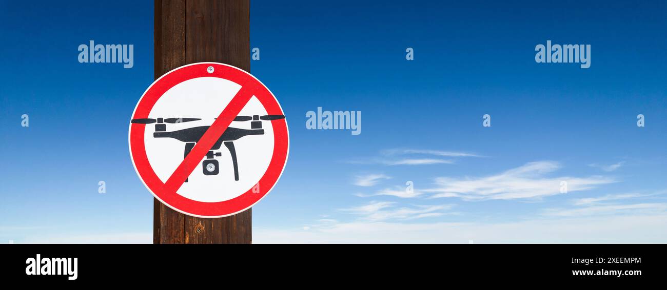 Ban on flying drones. Crossed out flying drone sign. Restrictions on ...