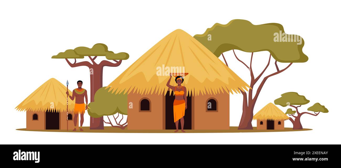 Tribe ethnic people in Africa. African woman with jug, afro character ...