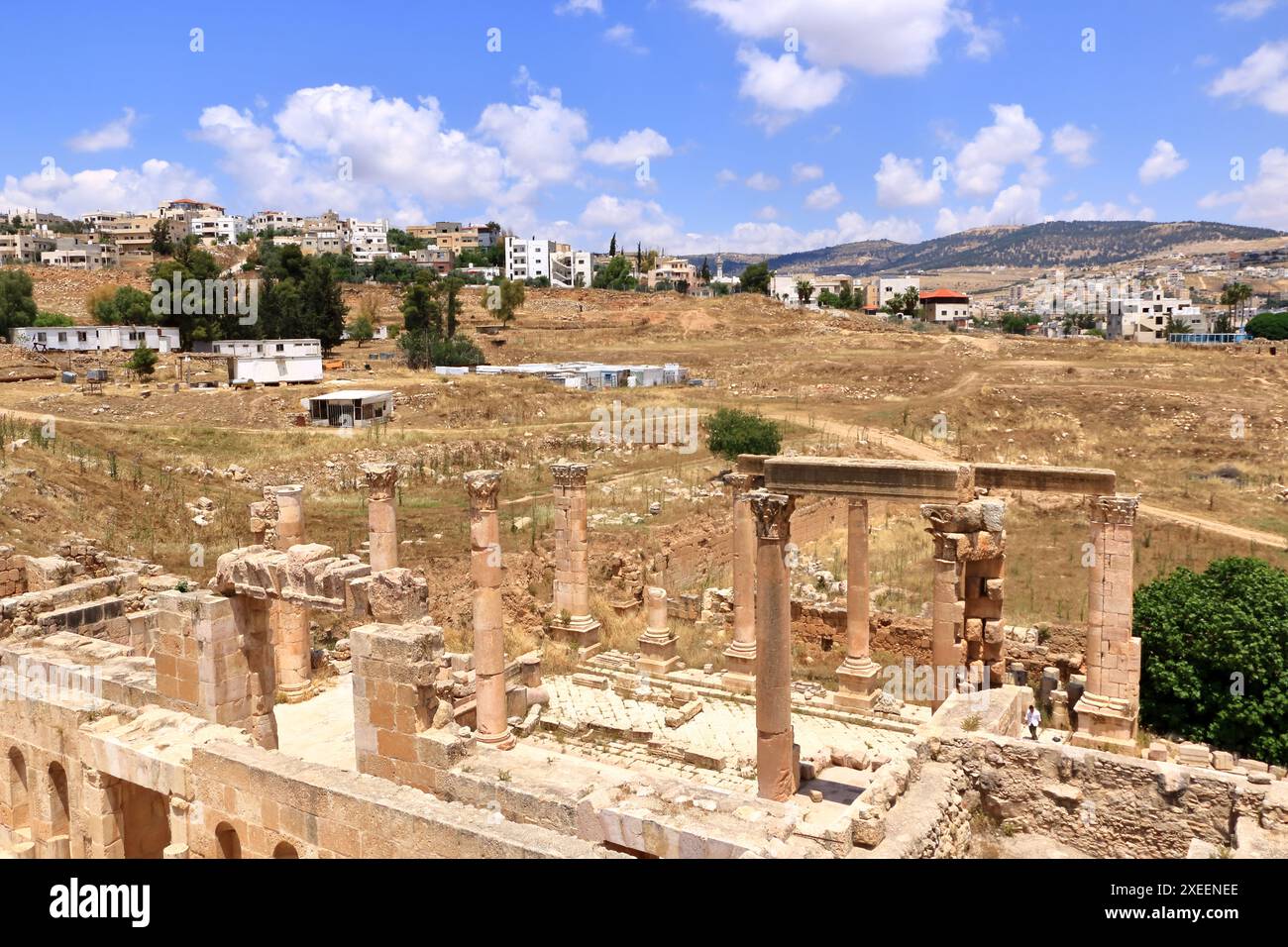 Jerash in Jordan - May 07 2024: View on the modern city from the ...