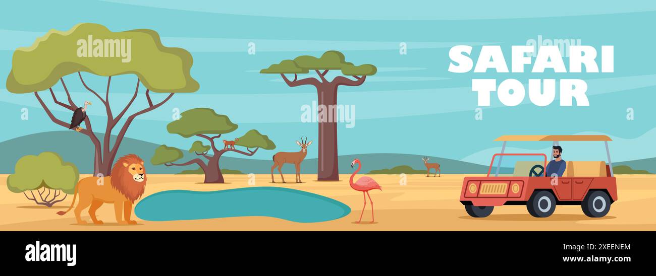 Safari tour of african wildlife. Design for tourism, travel, expedition ...