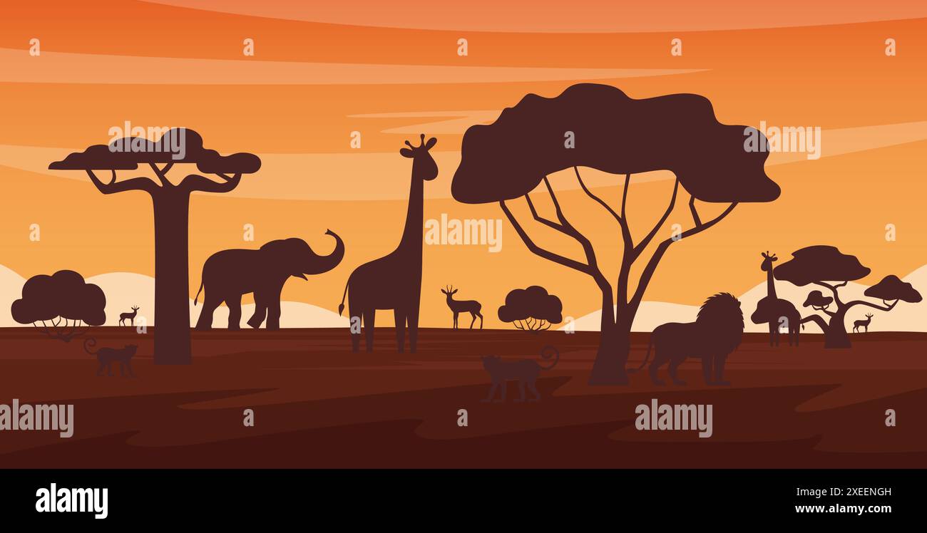 Sunset African landscape with wild animals. Welcome to Africa poster ...