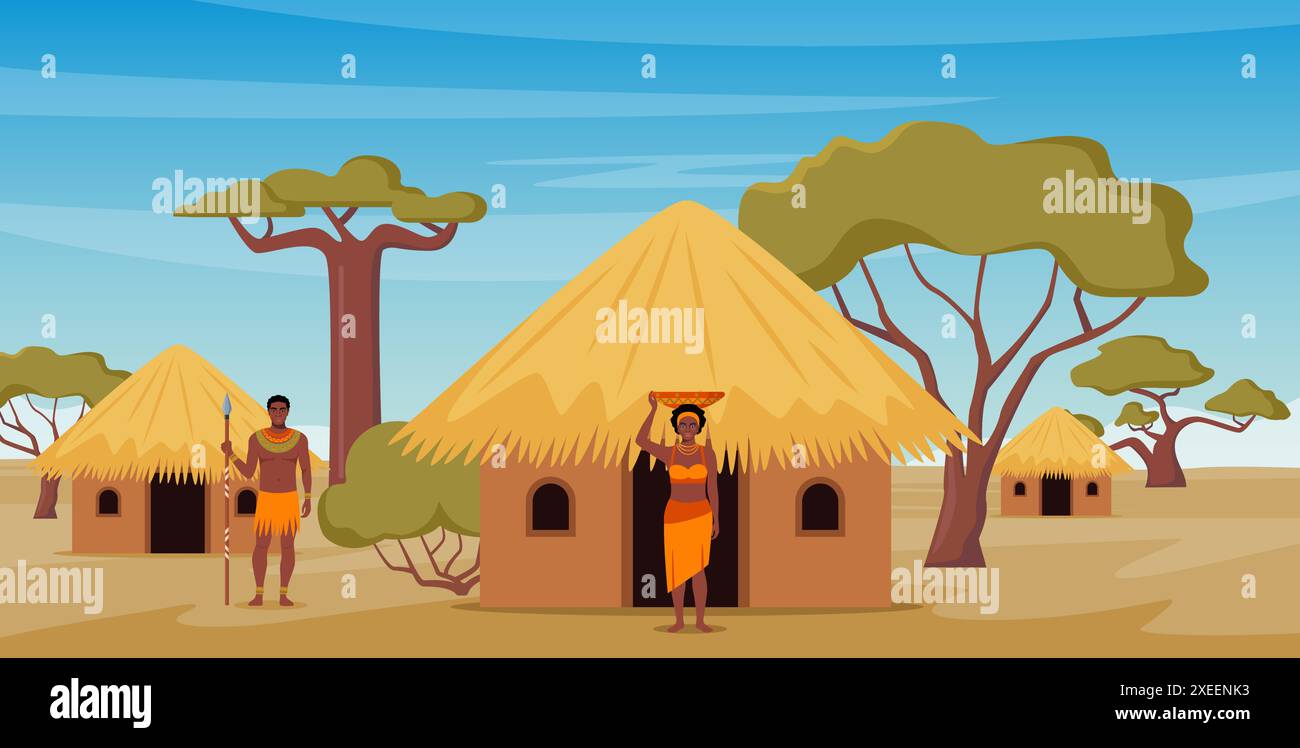 Tribe ethnic people in Africa. African woman with jug, afro character ...