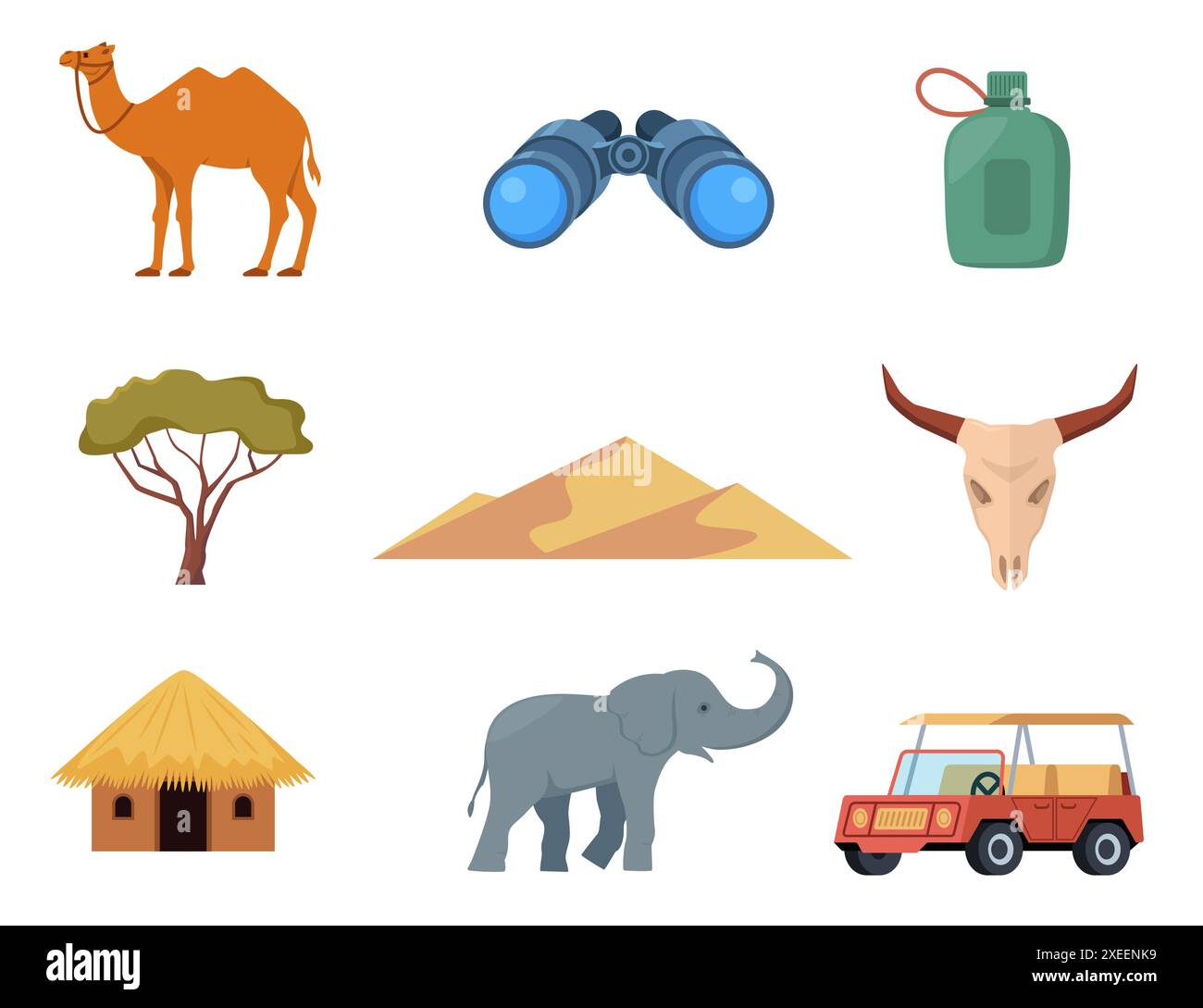 Africa and Safari tourist equipment elements and icons. Binocular ...