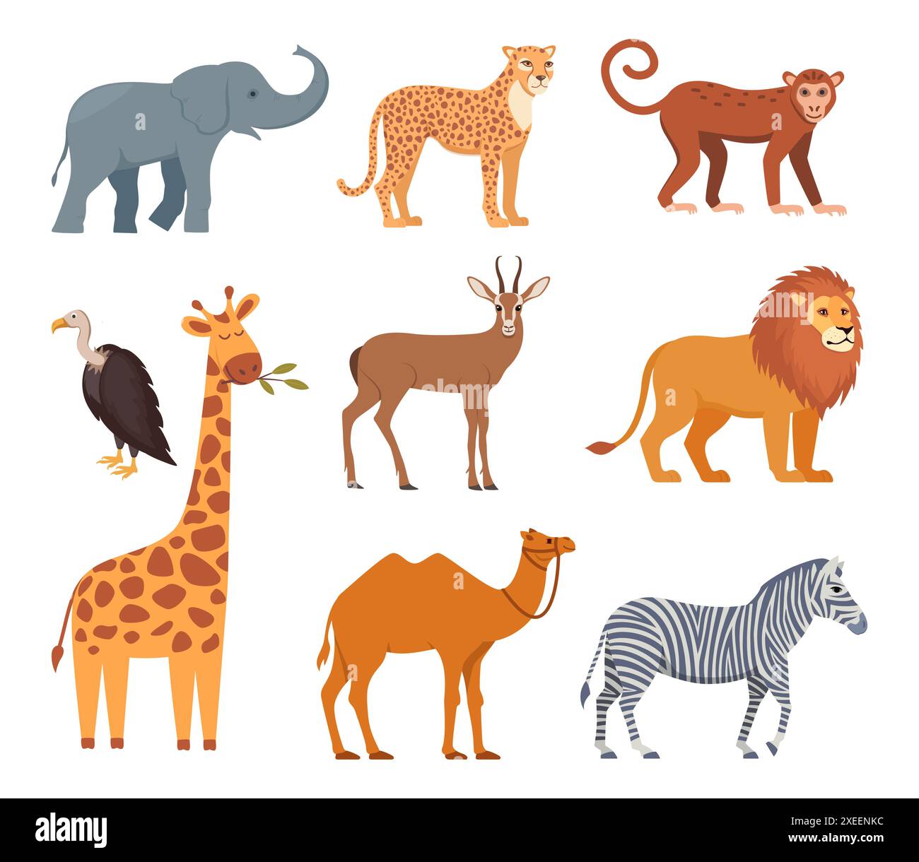 African animals, cute set of characters. Elephant, giraffe, camel ...