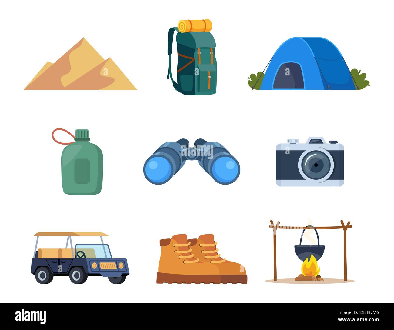 Africa and Safari tourist equipment elements and icons. Binocular ...