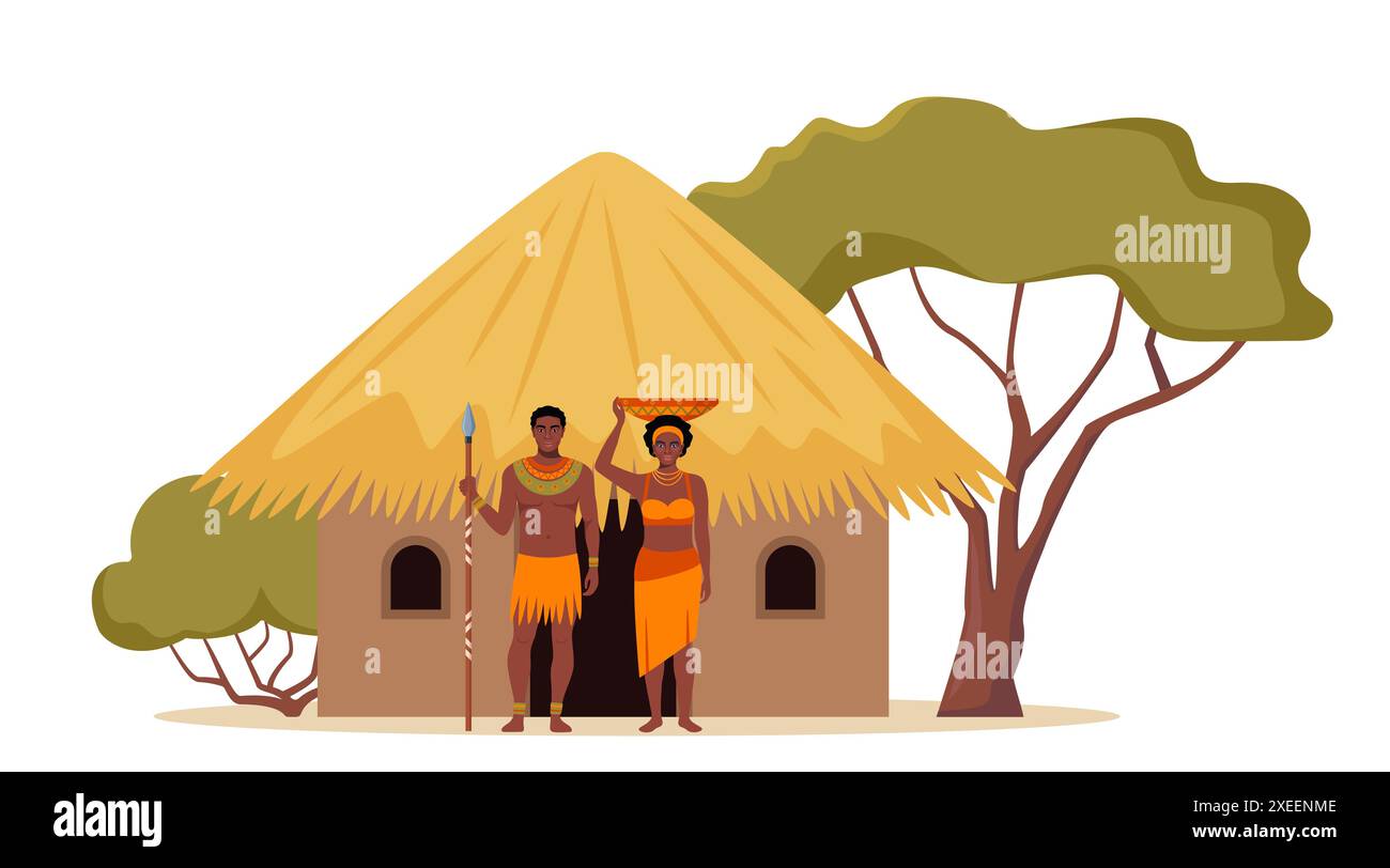 Tribe ethnic people in Africa. African woman with jug, afro character ...