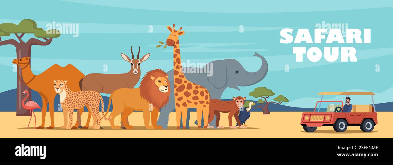 Safari tour of african wildlife. Design for tourism, travel, expedition ...