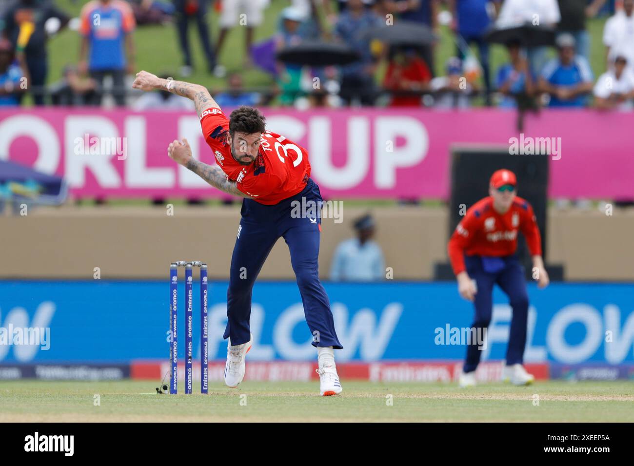 England's Reece Topley during the 2024 ICC Men's T20 World Cup semi ...