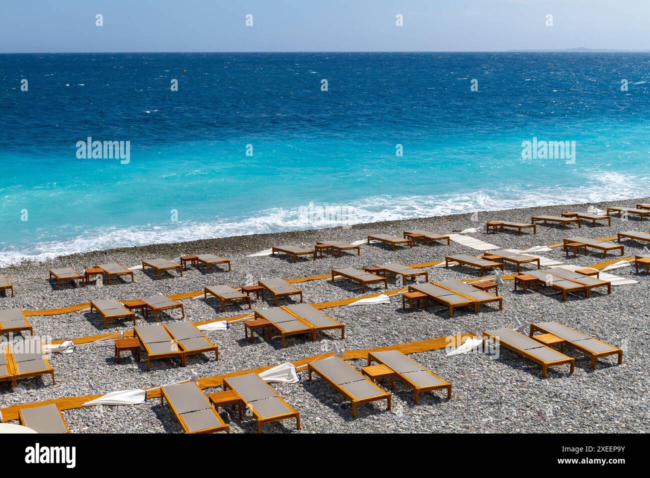 French Riviera beach furniture empty Stock Photo - Alamy