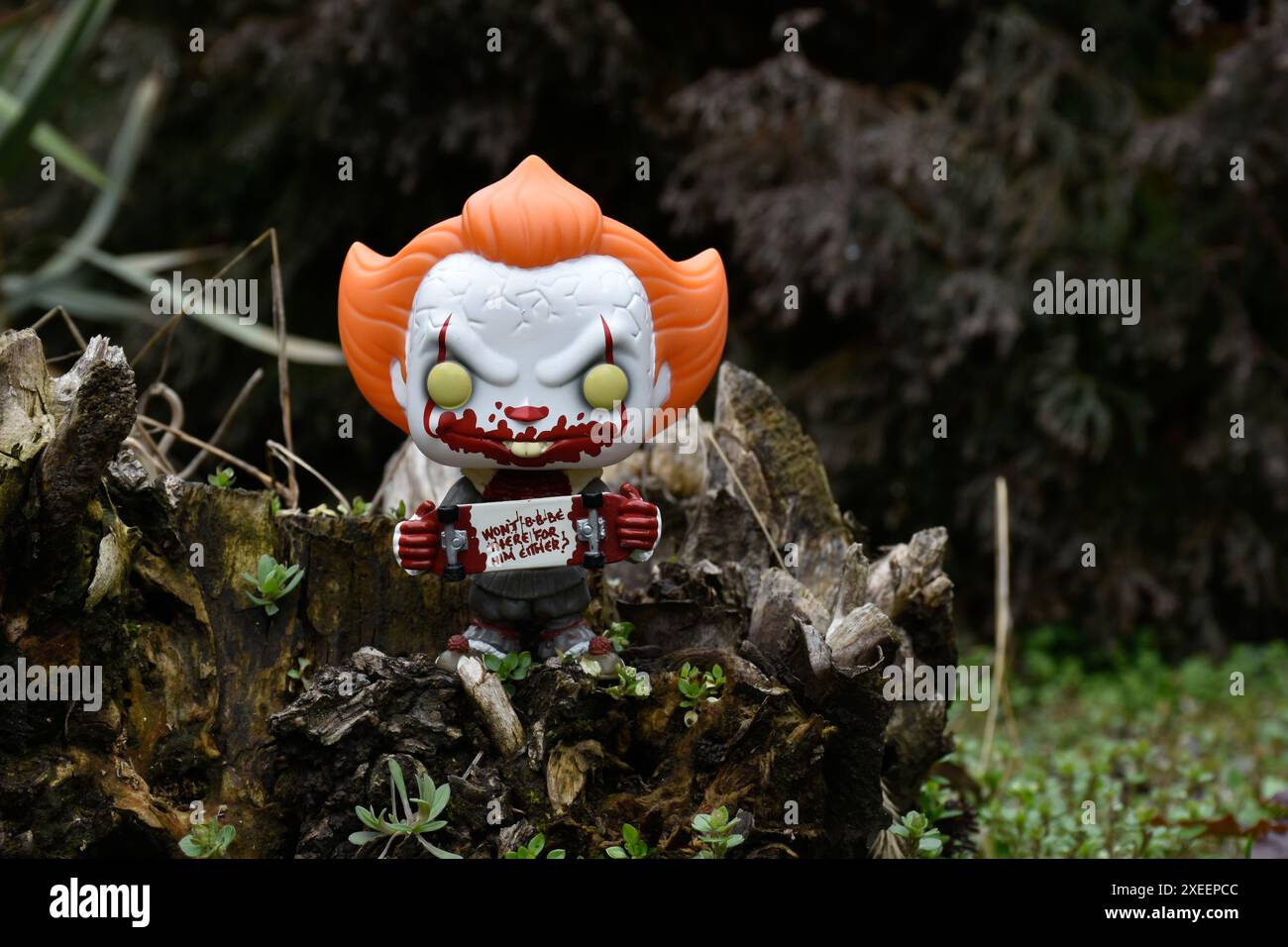 Funko Pop action figure of Pennywise evil clown with bloody skateboard ...
